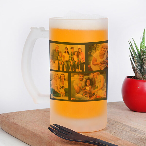 Buy Deep Blue 8 Photo Collage Customized Photo Printed Beer Mug | yourPrint