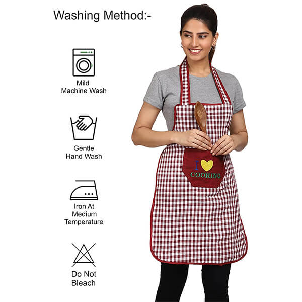 Buy Maroon Yellow Customized Checkered Design Waterproof Apron (Pack of ...